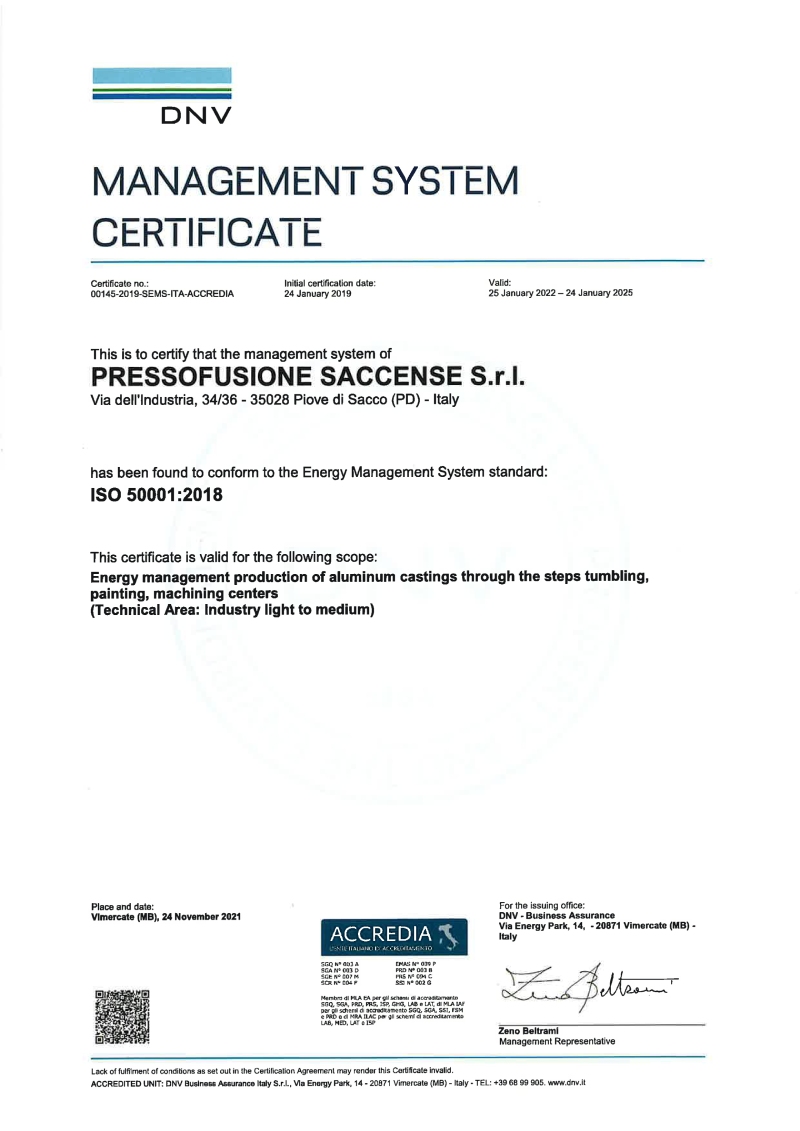 Certifications - Pressofusione Saccense srl
